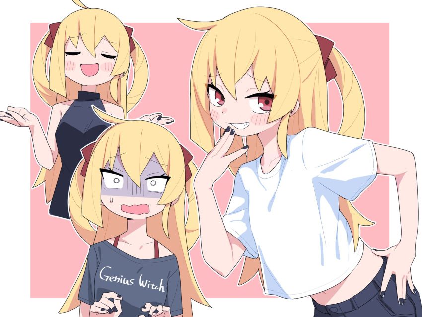 Safebooru - 1girl ahoge black nails blonde hair blush crop top crop top ...