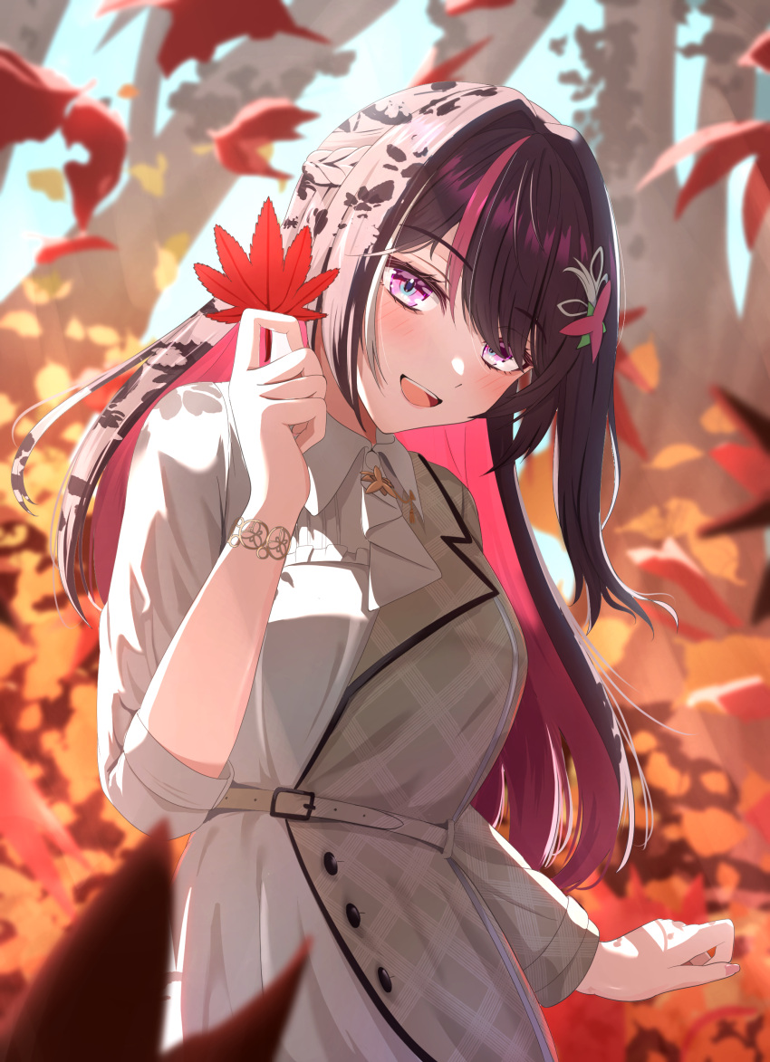 Safebooru - 1girl absurdres autumn leaves azki (4th costume) (hololive) azki (hololive) blush ...
