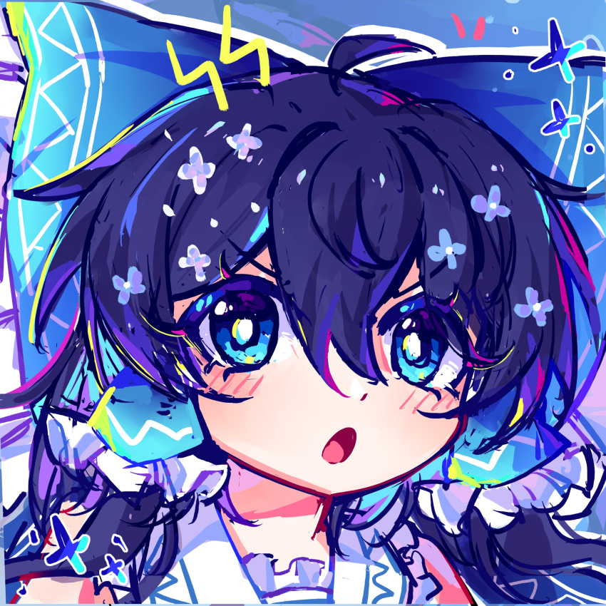 Safebooru 1girl Ahoge Alternate Color Blue Bow Blue Eyes Blue Hair