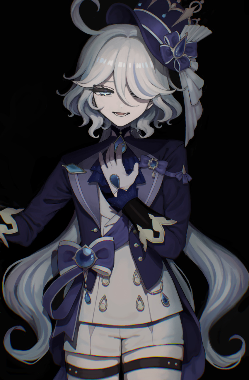 Safebooru - 1girl absurdres ahoge ascot black background blue ascot blue bow blue brooch blue ...