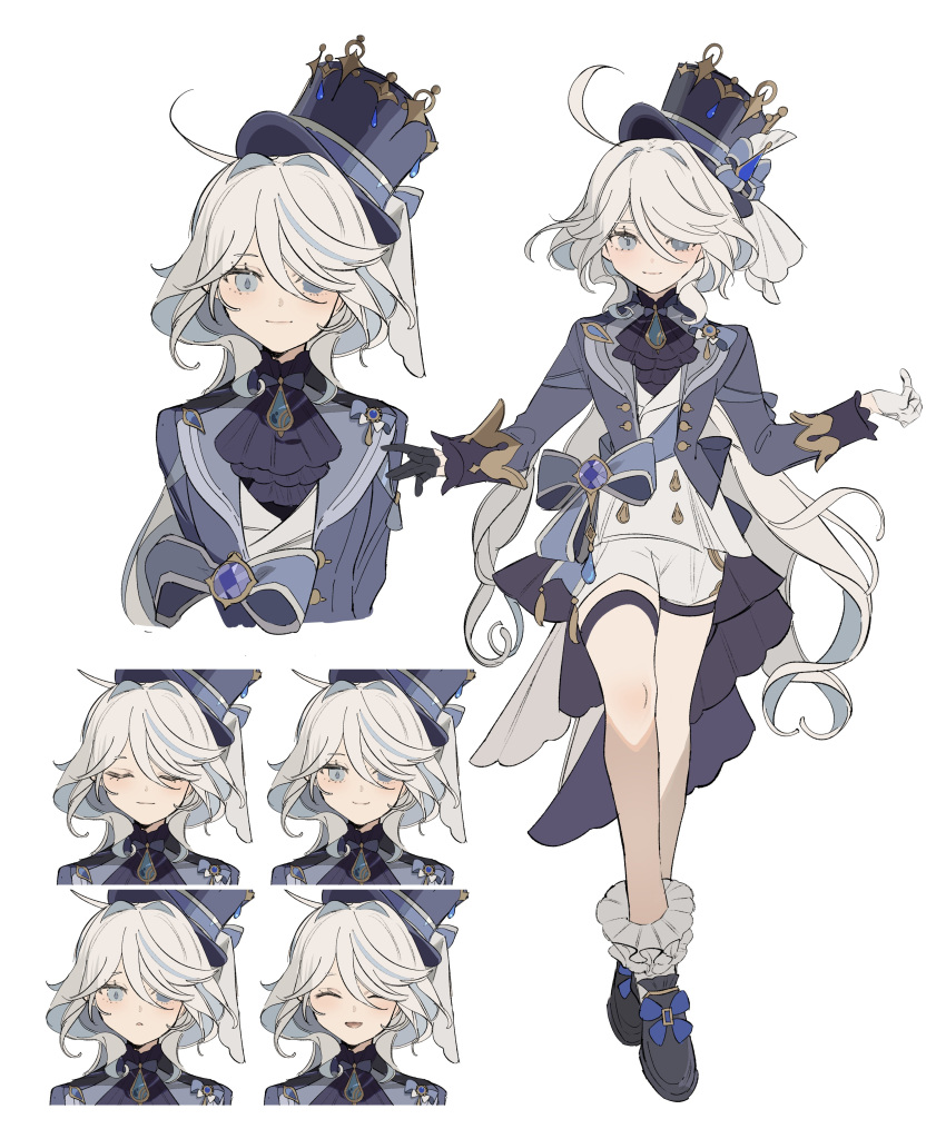 Safebooru - 1girl :d absurdres ahoge ascot asymmetrical gloves black footwear black gloves blue ...