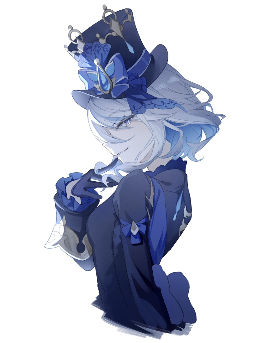 Safebooru - 1girl ahoge ascot black gloves blue ascot blue bow blue brooch blue eyes blue hair ...