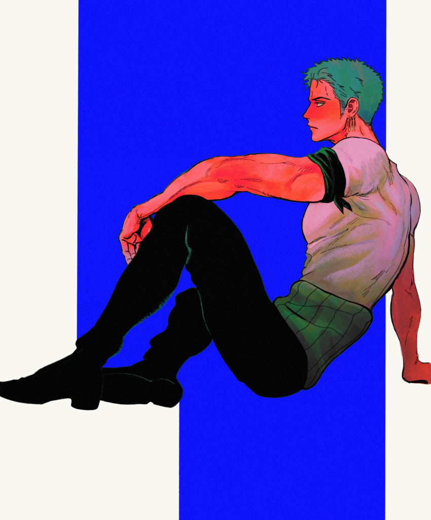 Safebooru - 1boy from side full body green hair highres long sideburns ...