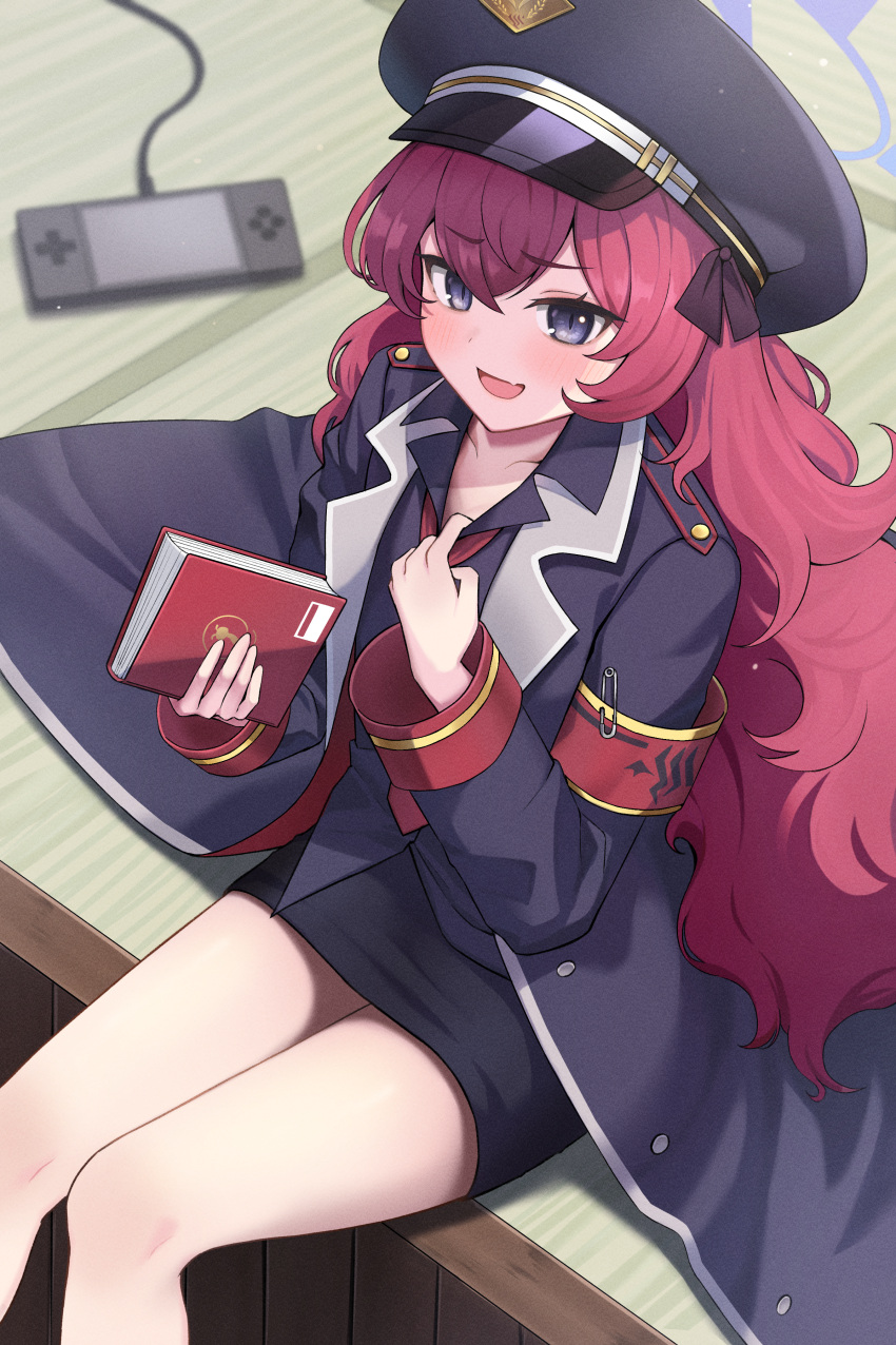 Safebooru - 1girl absurdres armband black coat black headwear black shirt black skirt blue ...