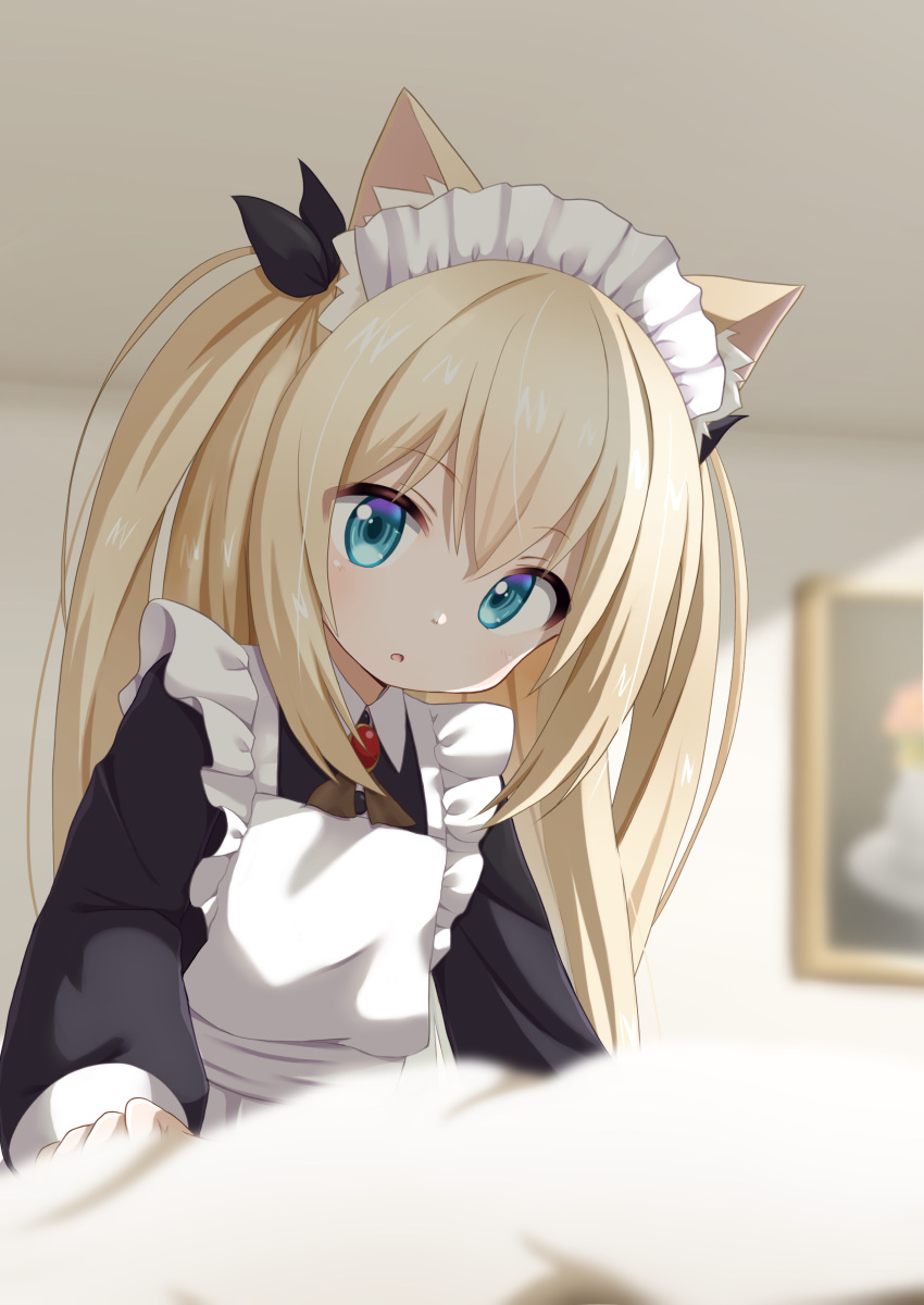 Safebooru - 1girl absurdres animal ears apron black dress blonde hair blue eyes cat ears cat ...