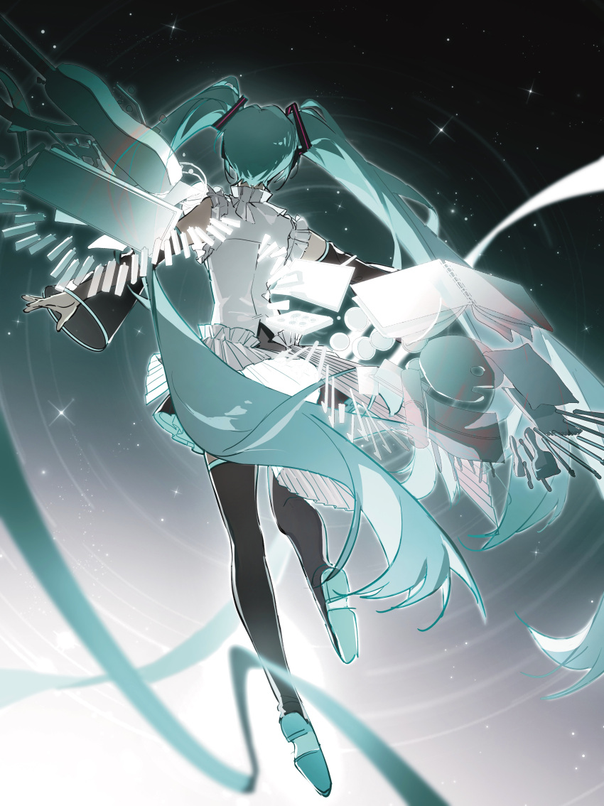 Safebooru - 1girl absurdres aqua hair black footwear black skirt black sleeves boots ...