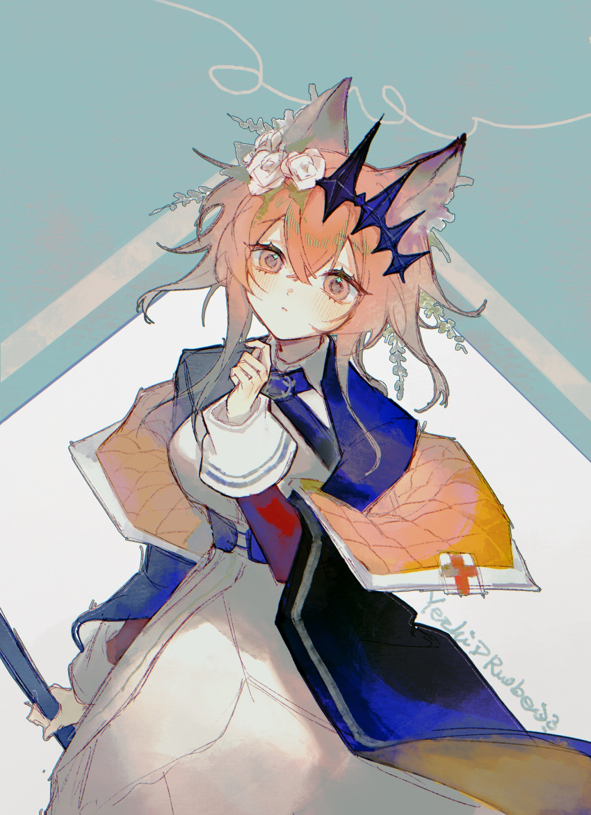 Safebooru - 1girl absurdres animal ears arknights artist name blue jacket brown eyes brown hair ...