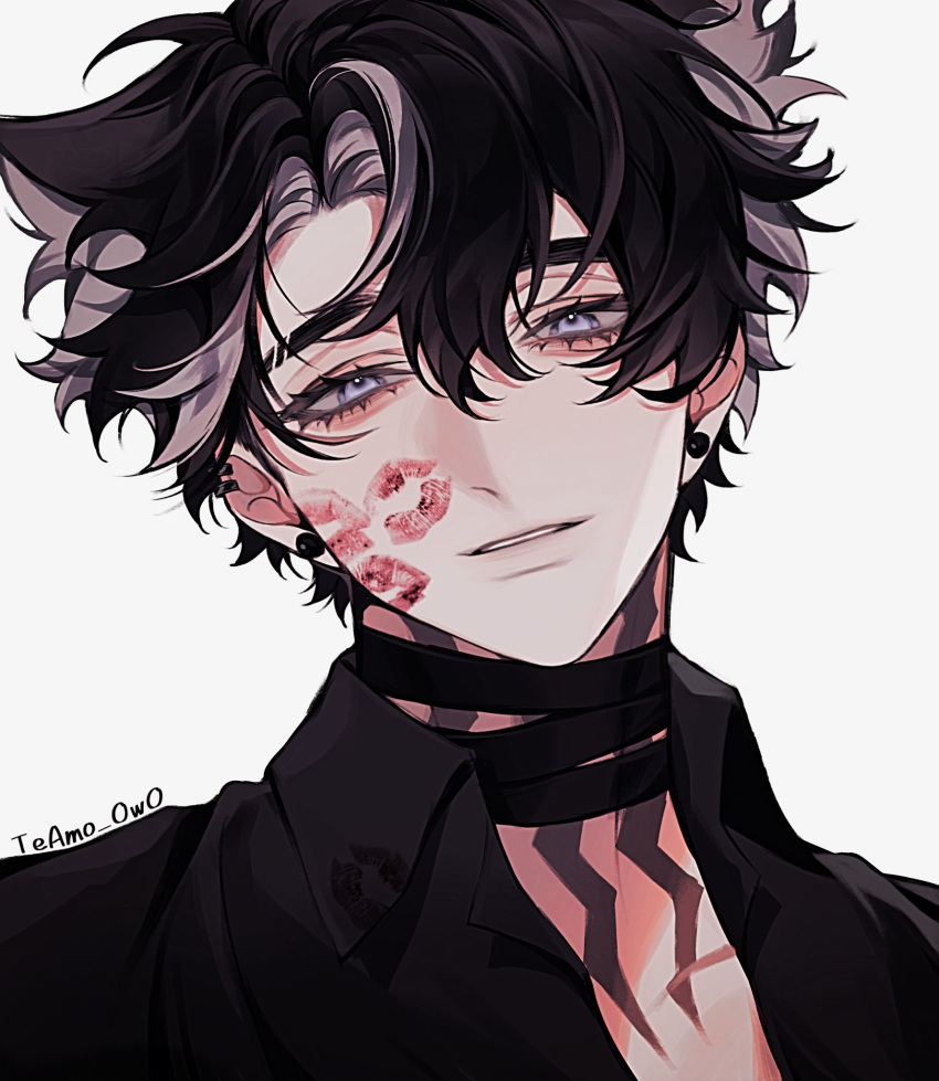 Safebooru - 1boy bishounen black hair black shirt choker ear piercing genshin impact grey eyes ...