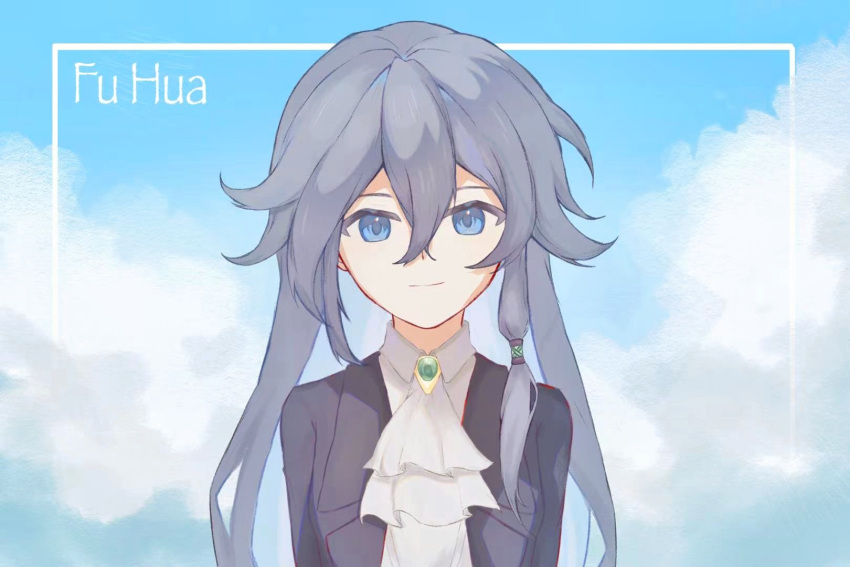 Safebooru - 1girl blue eyes blue hair dress fu hua grey hair hair ...