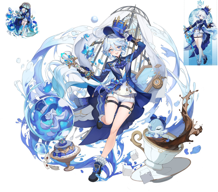 Safebooru - 1girl :d absurdres ahoge air bubble ascot asymmetrical gloves birdcage black ...