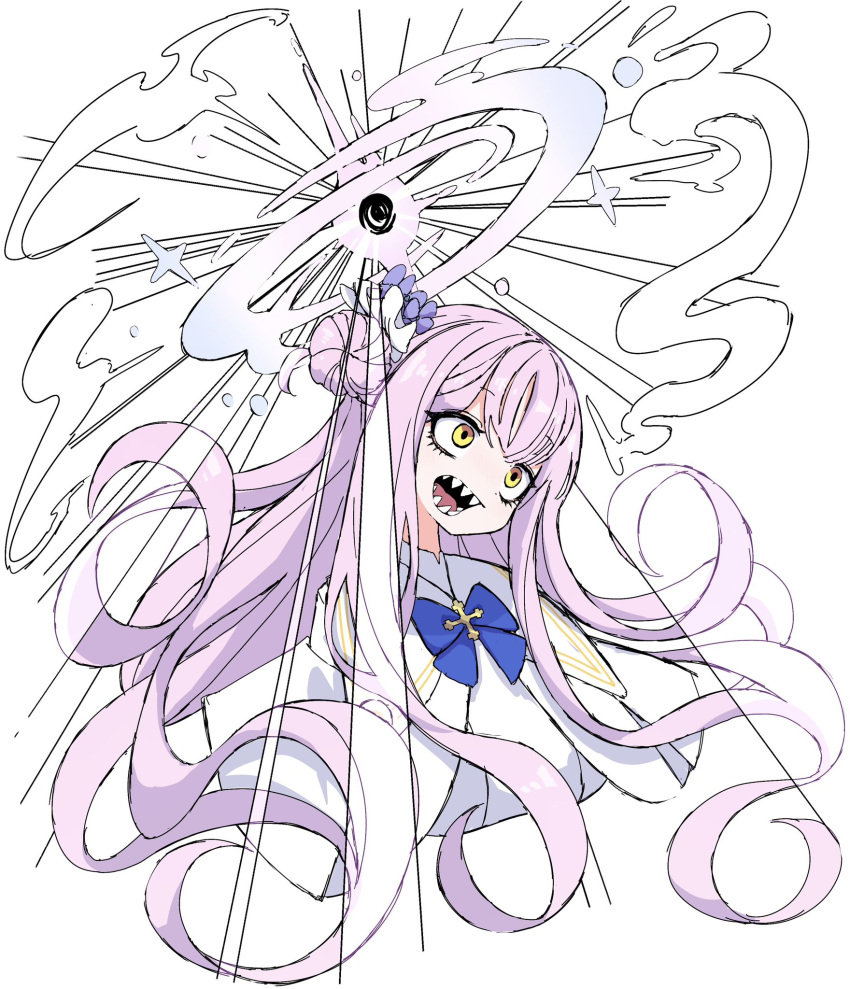 Safebooru - 1girl blue archive blue bow blue bowtie bow bowtie cross dr yamero flower hair bun ...