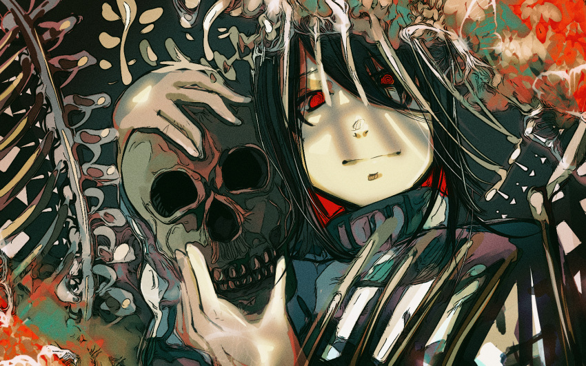 Safebooru - 1girl black hair bone chainsaw man closed mouth highres ...