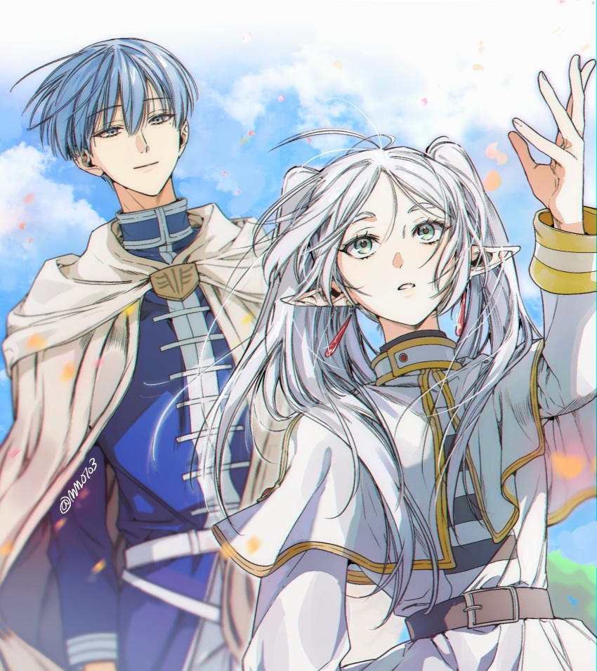 Safebooru - 1boy 1girl arm up belt black belt blue eyes blue hair blue ...