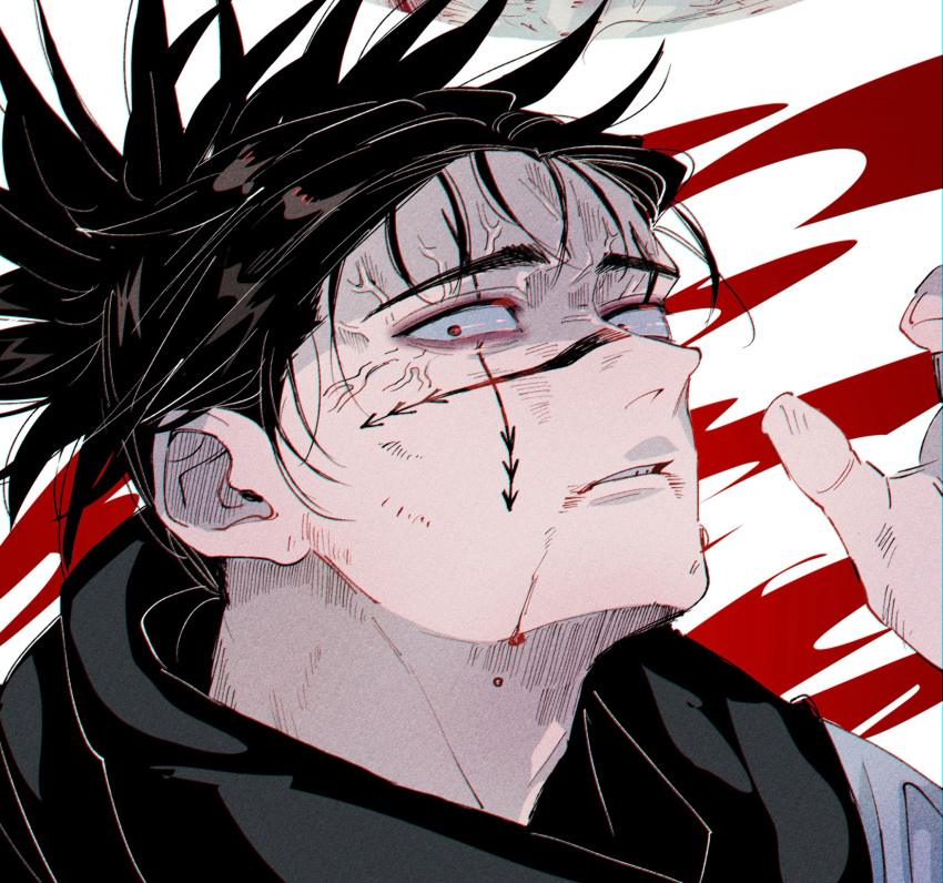 Safebooru - 1boy black eyes black hair black scarf blood blood on face ...