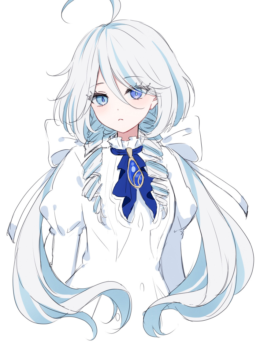 Safebooru - 1girl absurdres ahoge alternate costume blue eyes blue hair blush bow closed mouth ...