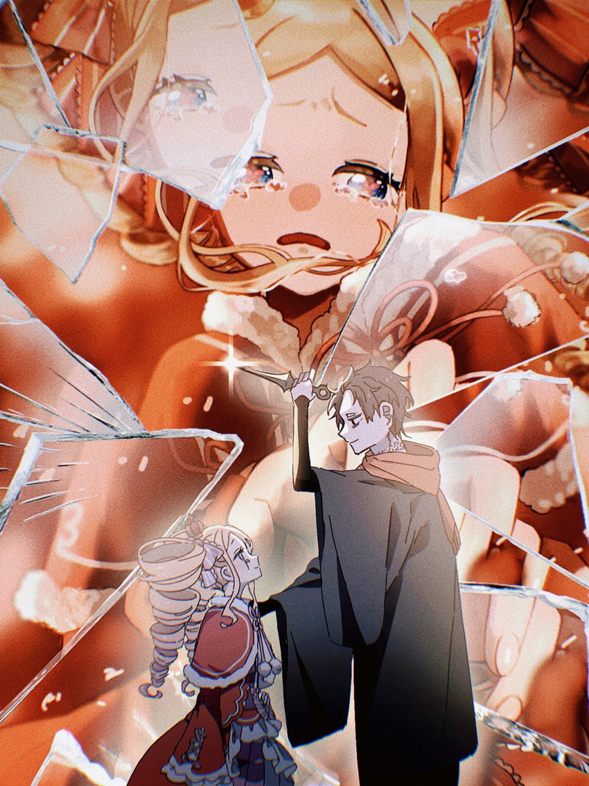 Safebooru - 1boy 1girl alternate universe angst beatrice (re:zero) black hair blonde hair broken ...