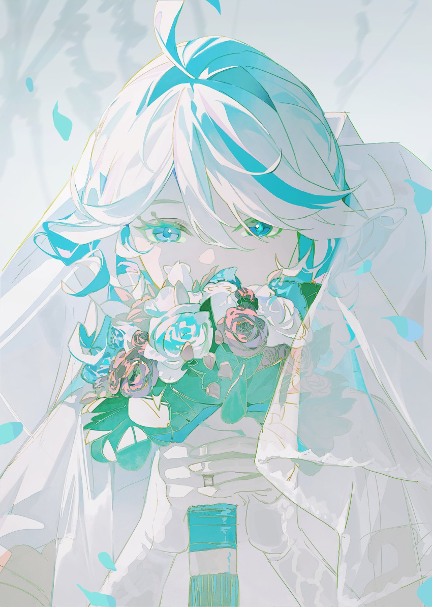 Safebooru - 1girl ahoge blue eyes blue hair chromatic aberration dress ...