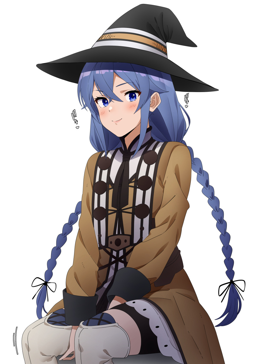 Safebooru - 1girl absurdres black headwear blue eyes blue hair boots braid brown robe closed ...