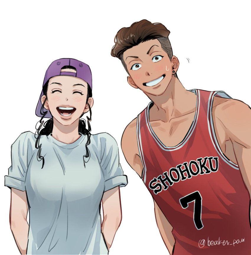 Safebooru - 1boy 1girl :d ayako (slam dunk) backwards hat basketball jersey basketball uniform ...
