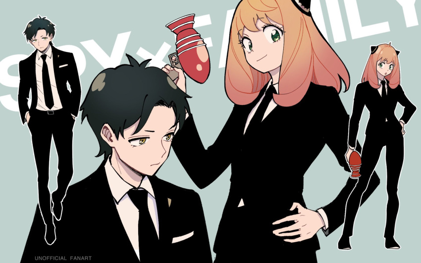 Safebooru - 1boy 1girl aged up anya (spy x family) black hair black jacket black necktie black ...