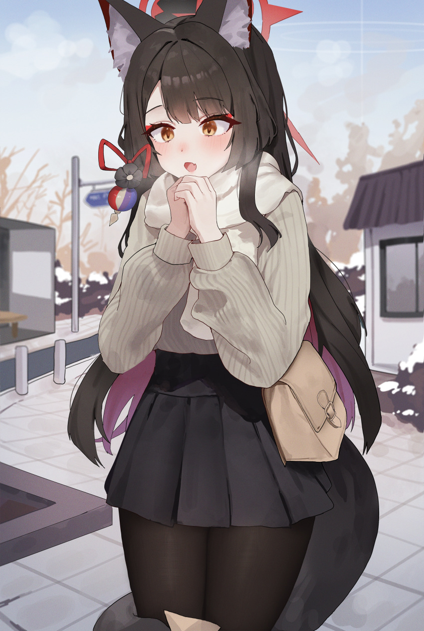 Safebooru - 1girl absurdres animal ears black hair blue archive day fox ...