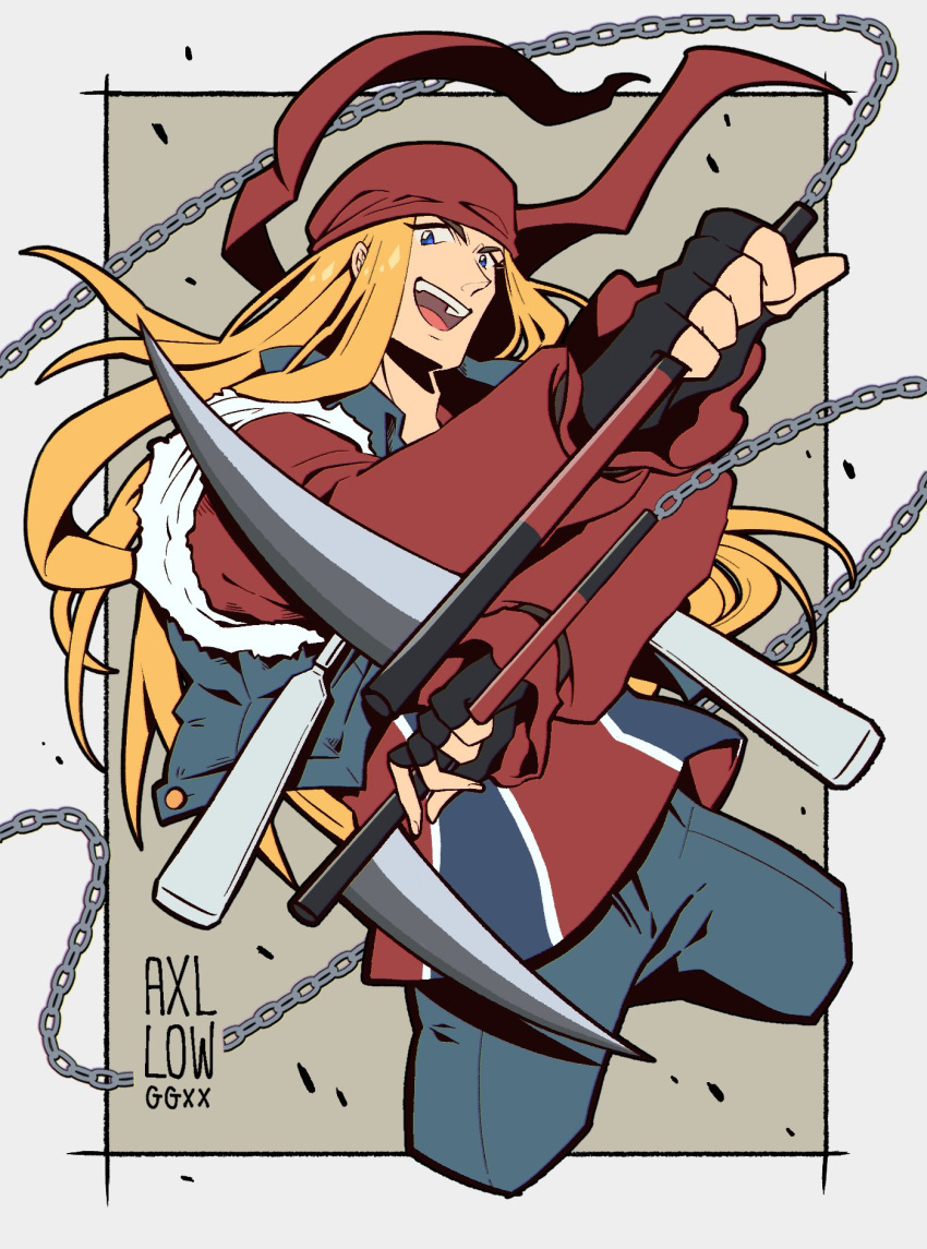 Safebooru - 1boy aqua eyes axl low bandana black gloves blonde hair blue eyes fingerless gloves ...