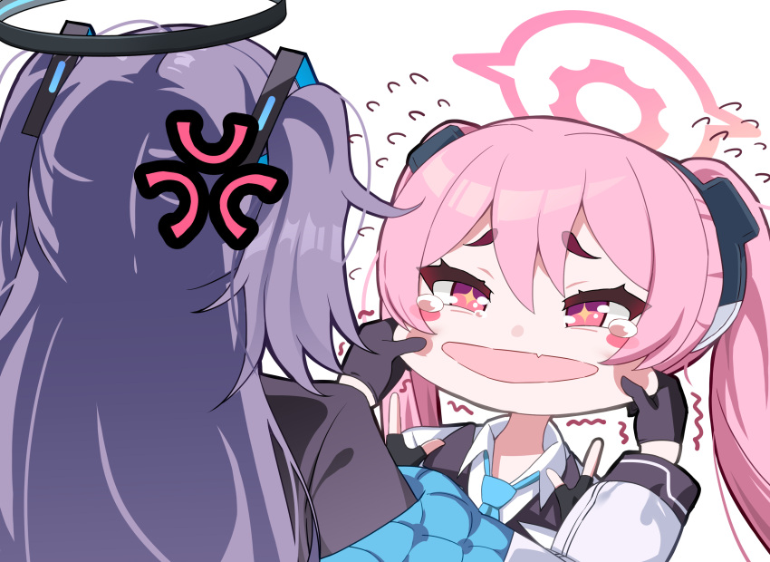 Safebooru - 2girls absurdres anger vein angry black gloves blue archive blue necktie cheek ...
