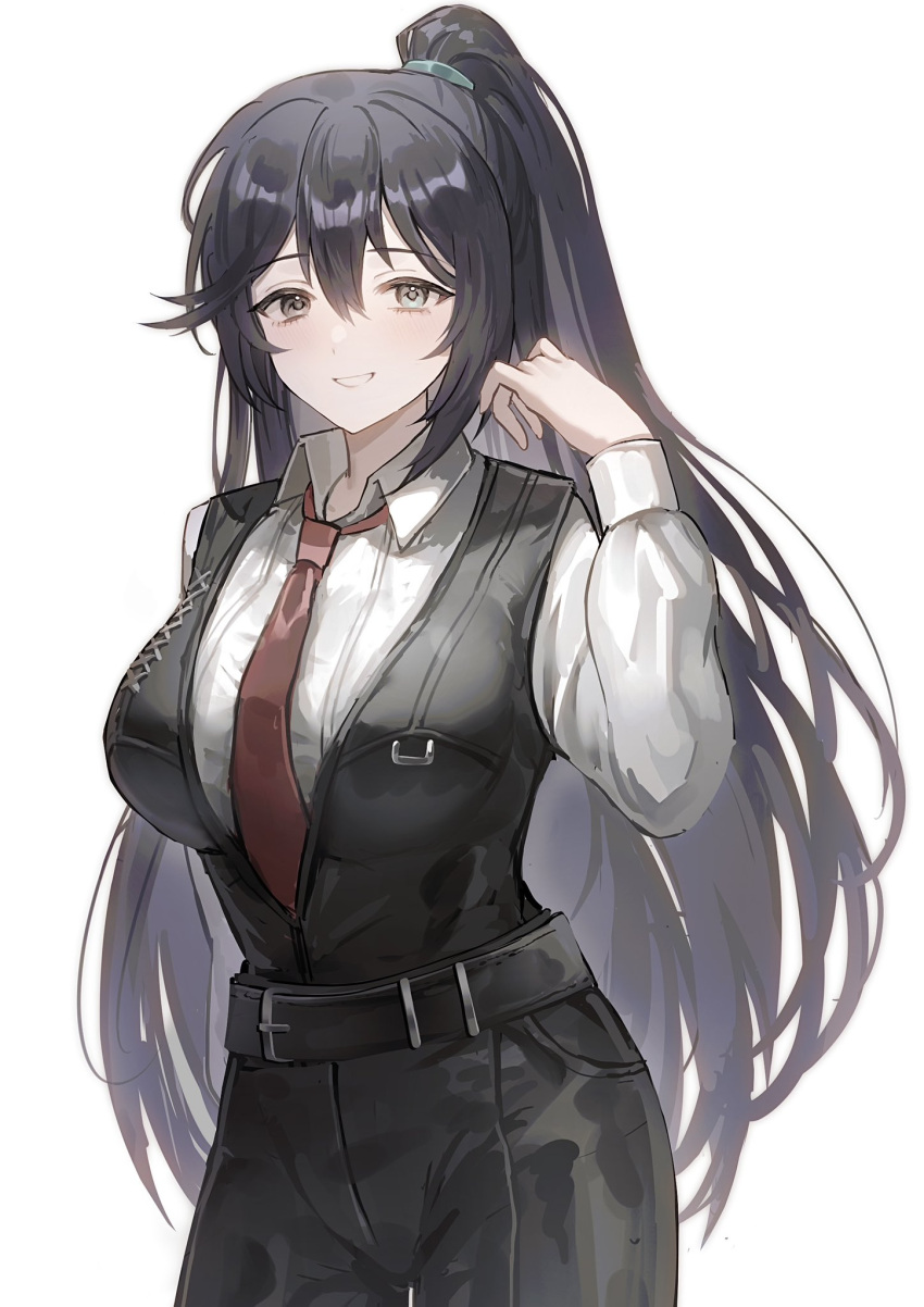 Safebooru - 1girl aqua eyes belt black belt black eyes black hair black pants blush bonno sasu ...