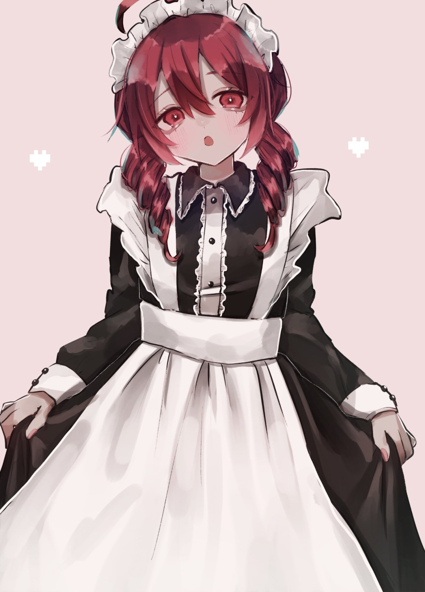 Safebooru - 1girl :o aegyo sal ahoge alternate costume apron black dress blush center frills ...