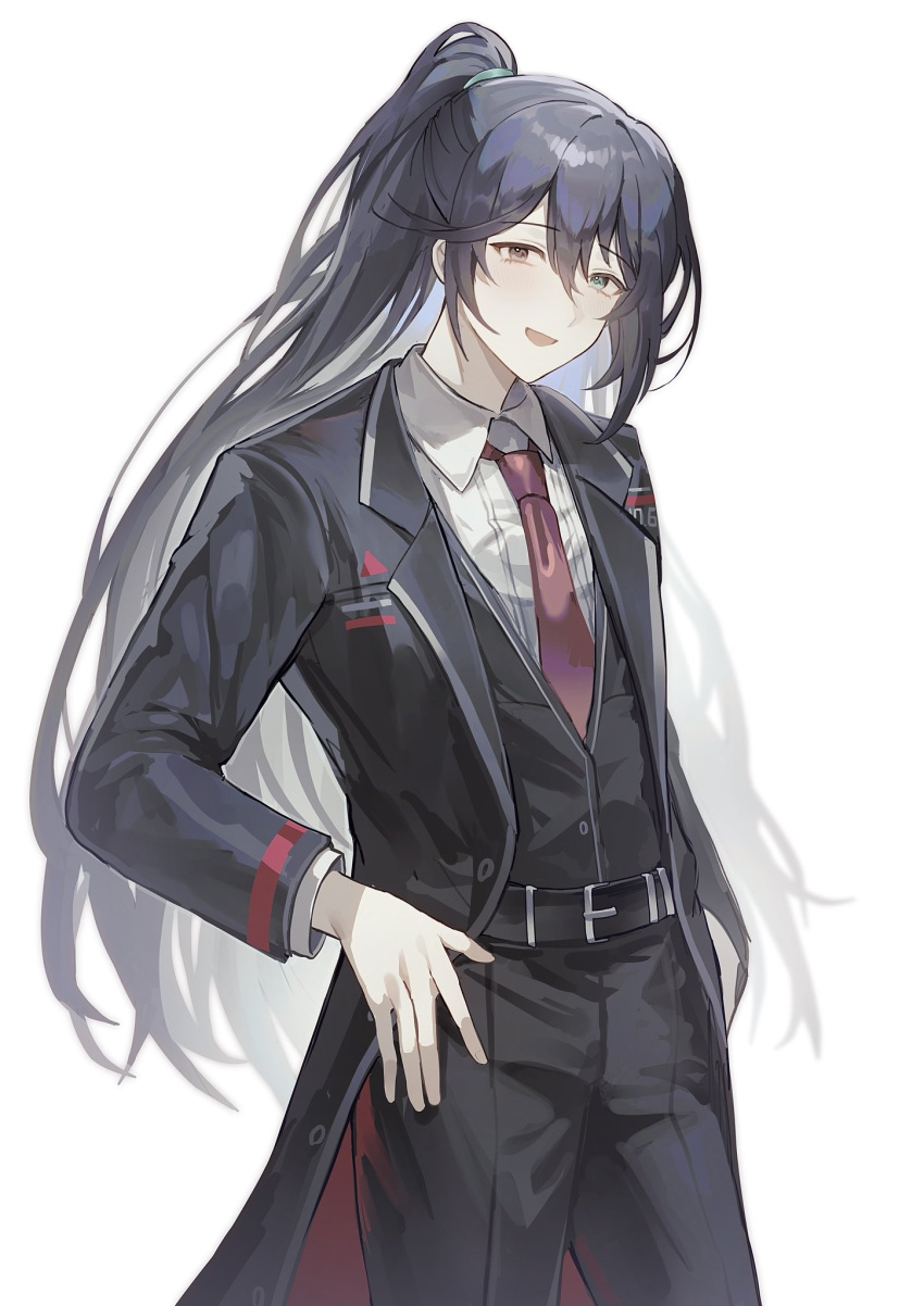 Safebooru - 1boy black coat black hair bonno sasu coat collared shirt high ponytail highres hong ...