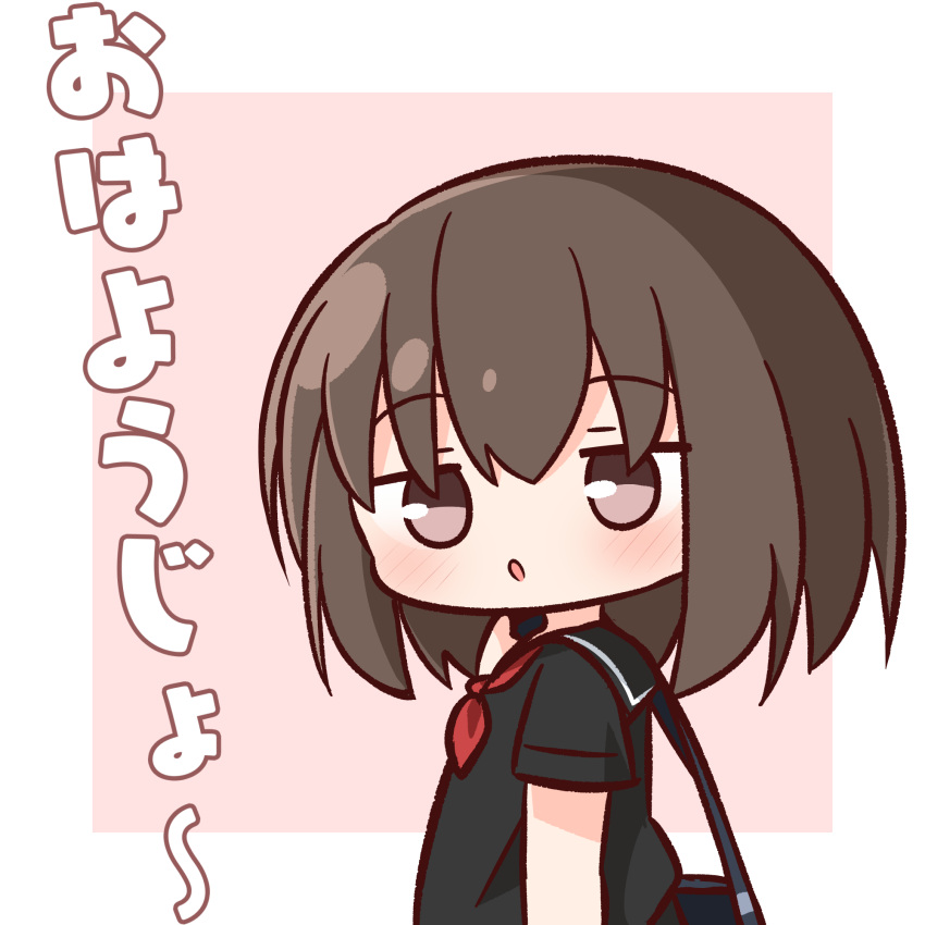 Safebooru - 1girl bag black sailor collar black shirt blush brown eyes brown hair from side hair ...