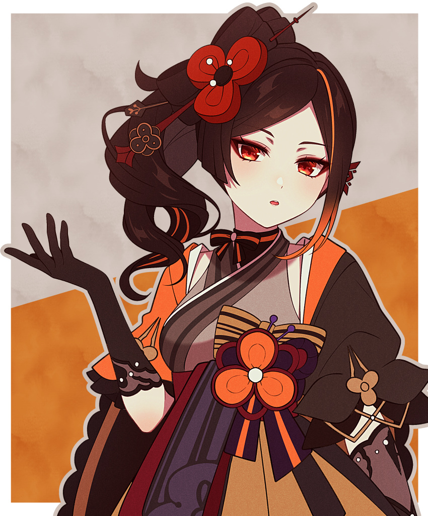 Safebooru - 1girl absurdres black gloves brown hair chiori (genshin impact) expressionless ...