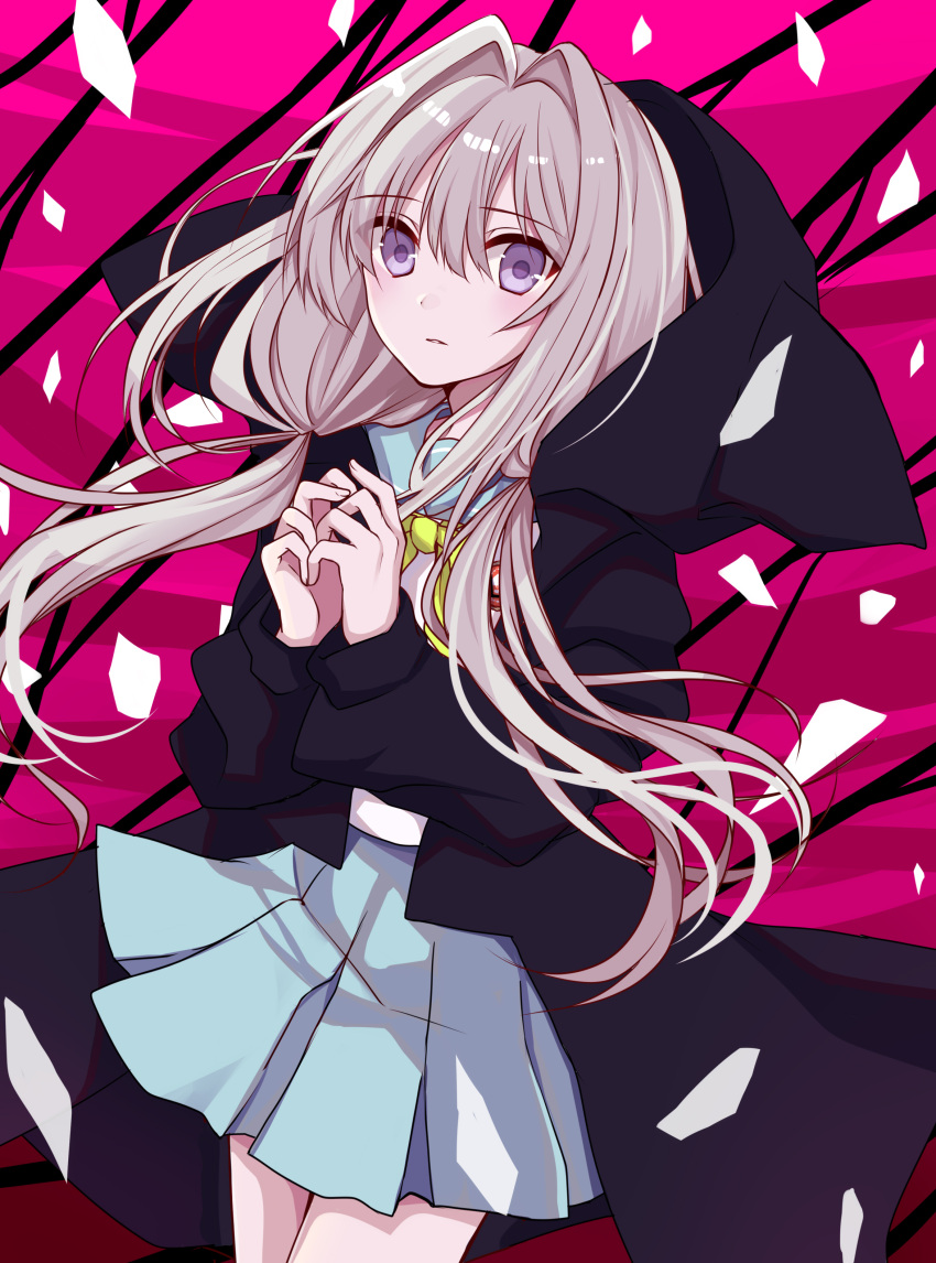 Safebooru - 1girl absurdres akausagi animal ear hood aqua skirt black coat coat commentary ...