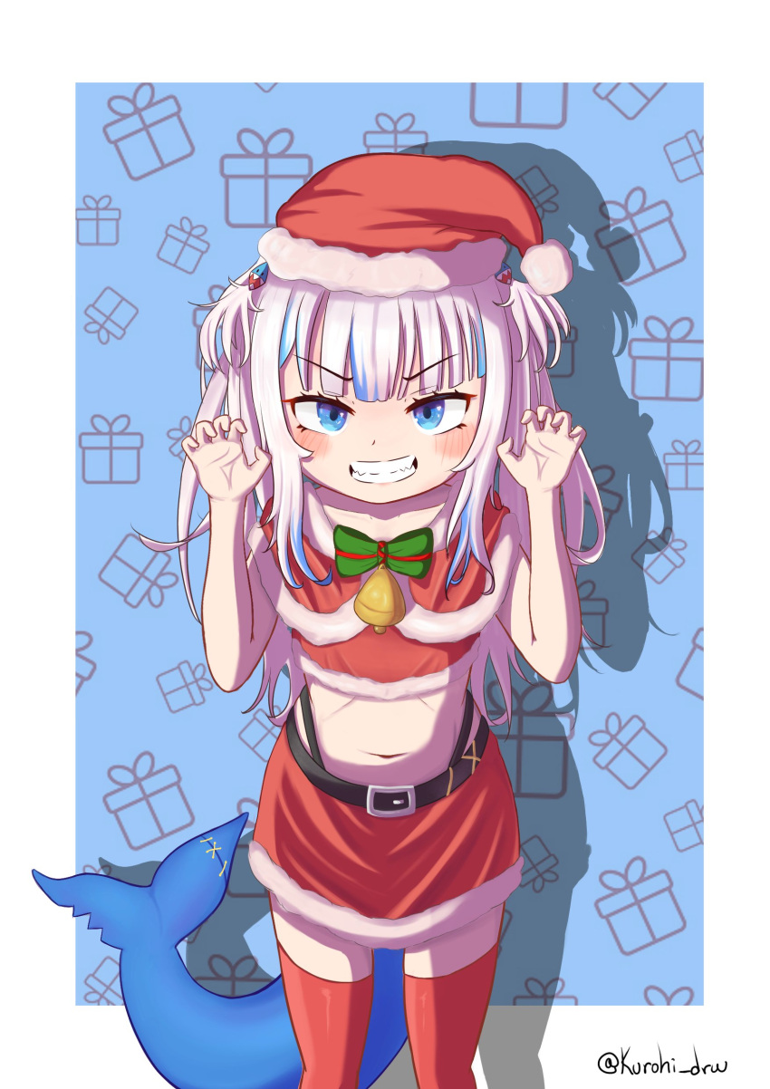 Safebooru - absurdres christmas dress fins fish tail gawr gura hat highres hololive hololive ...