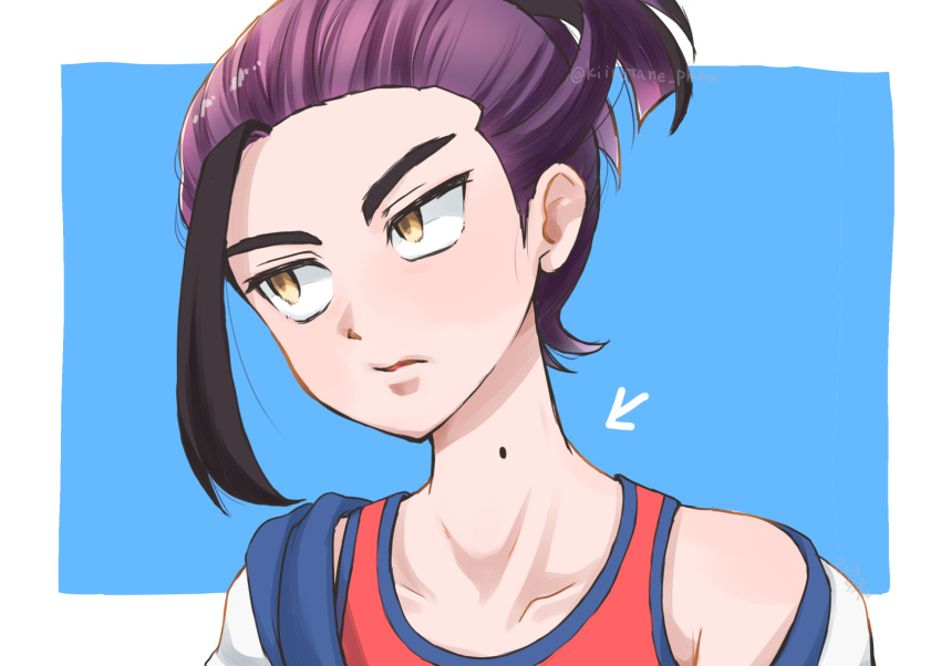 Safebooru - 1boy arrow (symbol) black hair blue background border commentary request highres ...