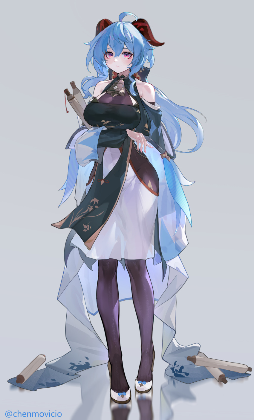 Safebooru - 1girl absurdres ahoge arm under breasts bare shoulders bell black bodysuit blue hair ...