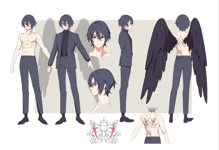 Safebooru - 1boy absurdres angel wings black hair black pants black wings djmax gaya (djmax ...