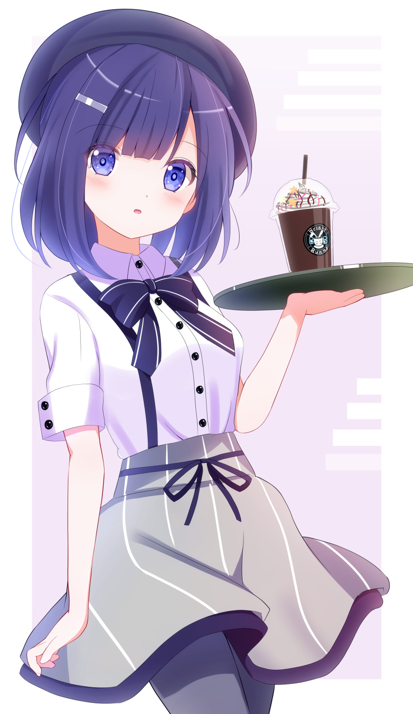 Safebooru - 1girl absurdres black bow black bowtie black headwear blue eyes blue hair blunt ...