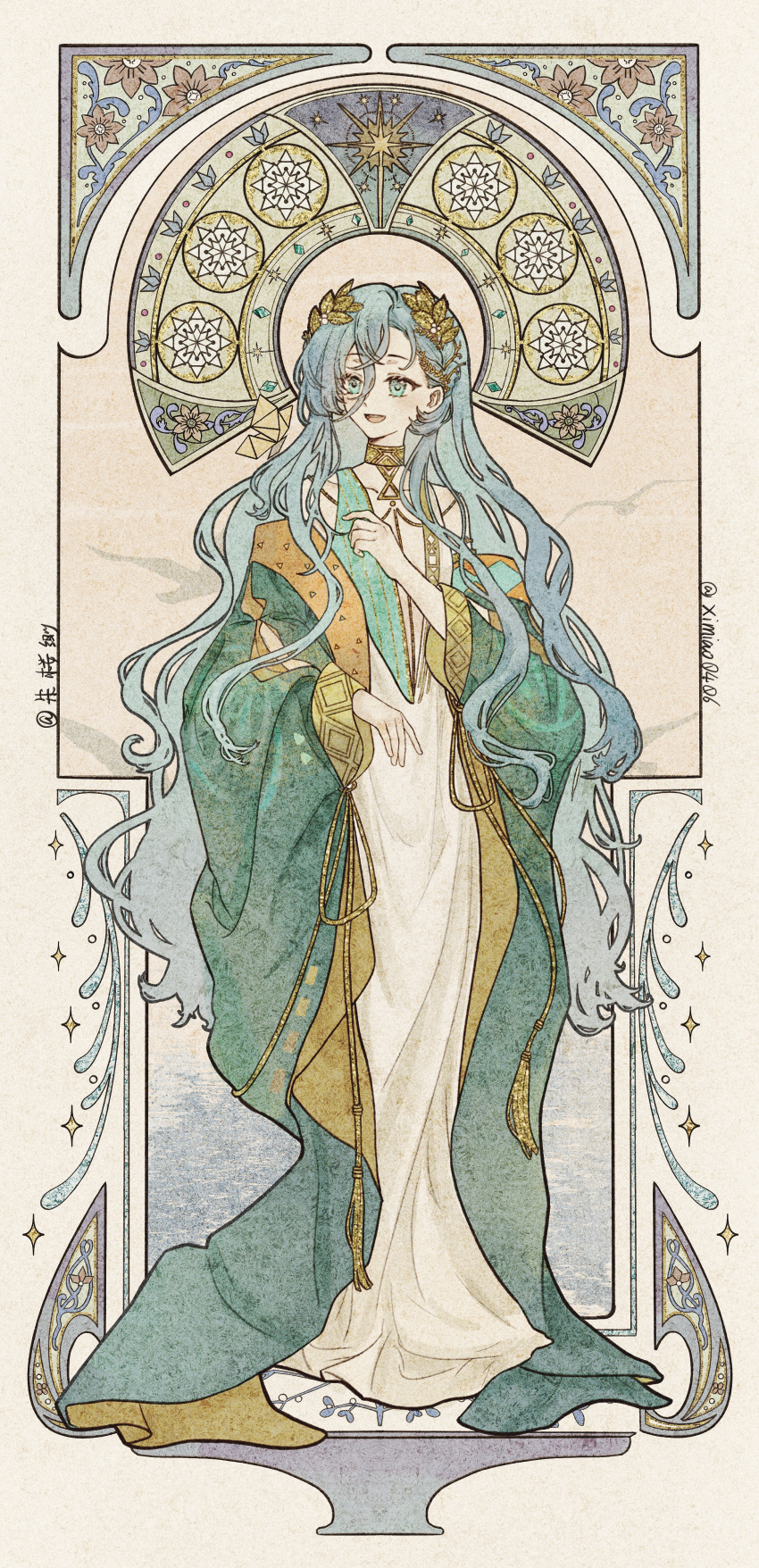 Safebooru - 1girl 37 (reverse:1999) :d absurdres ancient greek clothes art nouveau artist name ...