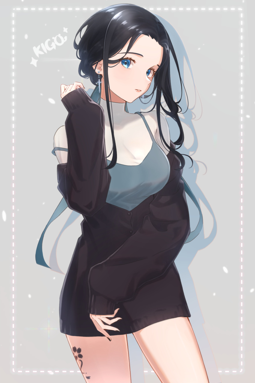 Safebooru - 1girl absurdres black hair black nails black skirt black sleeves blue eyes detached ...