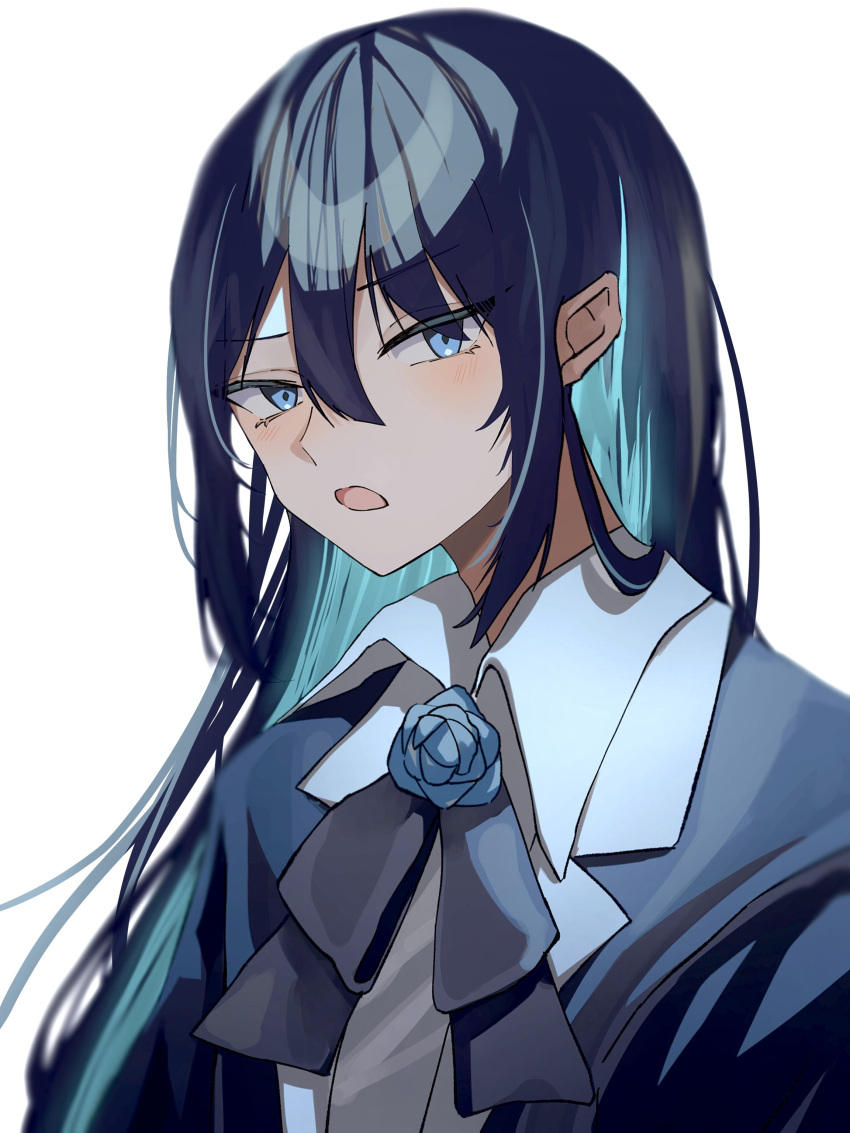 Safebooru - 1girl absurdres ado (utaite) black bow black bowtie black jacket blue eyes blue ...