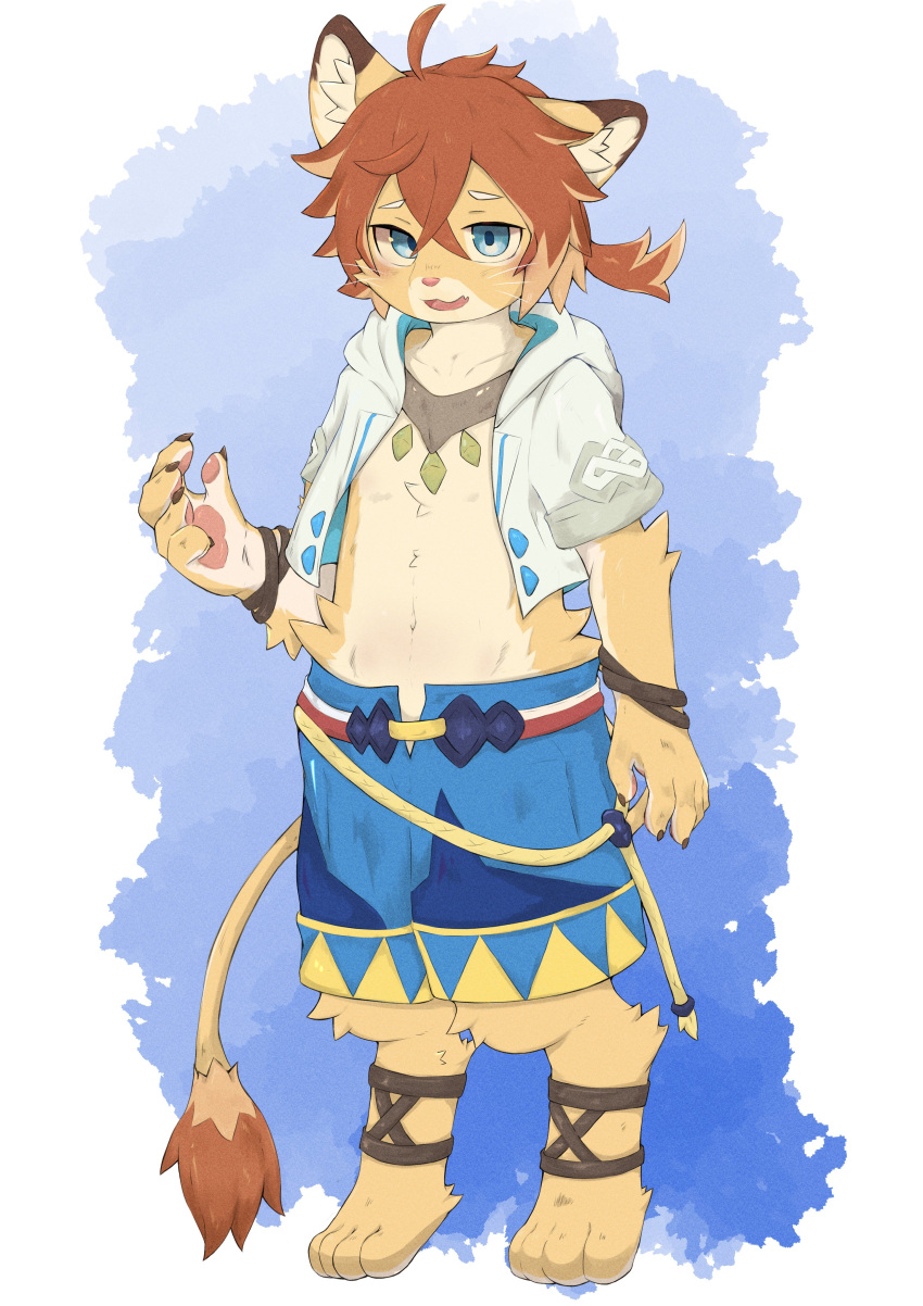 Safebooru - 1boy absurdres animal ears blue shorts claws commentary digitigrade furry furry male ...