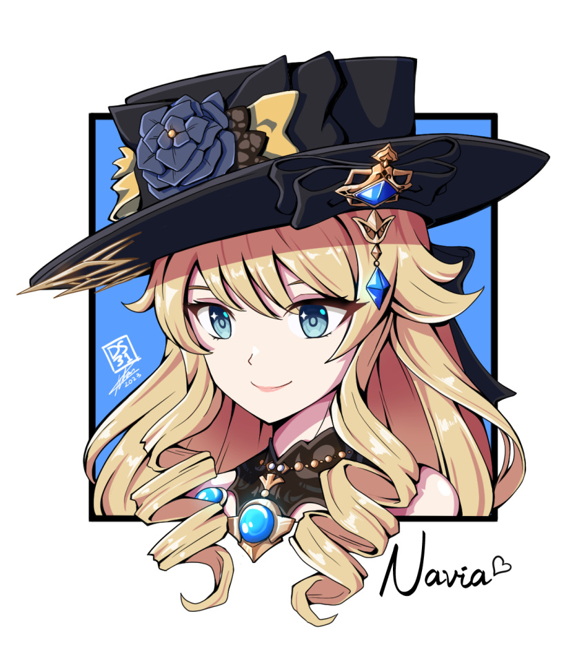 Safebooru - 1girl black headwear blonde hair blue eyes blue flower blue rose character name ...
