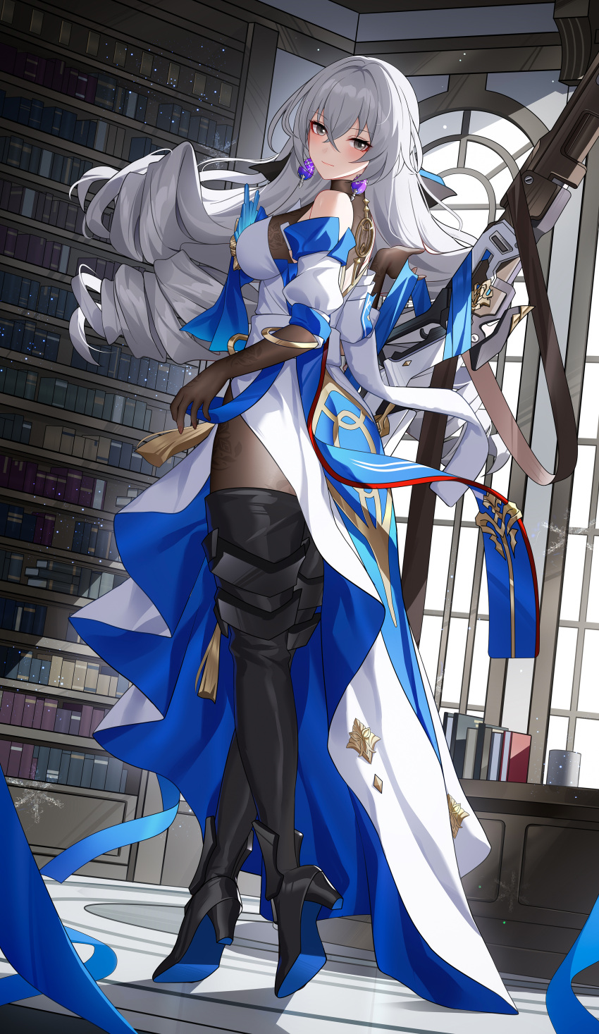 Safebooru - 1girl absurdres bare shoulders black gloves black pantyhose boots breasts bronya ...