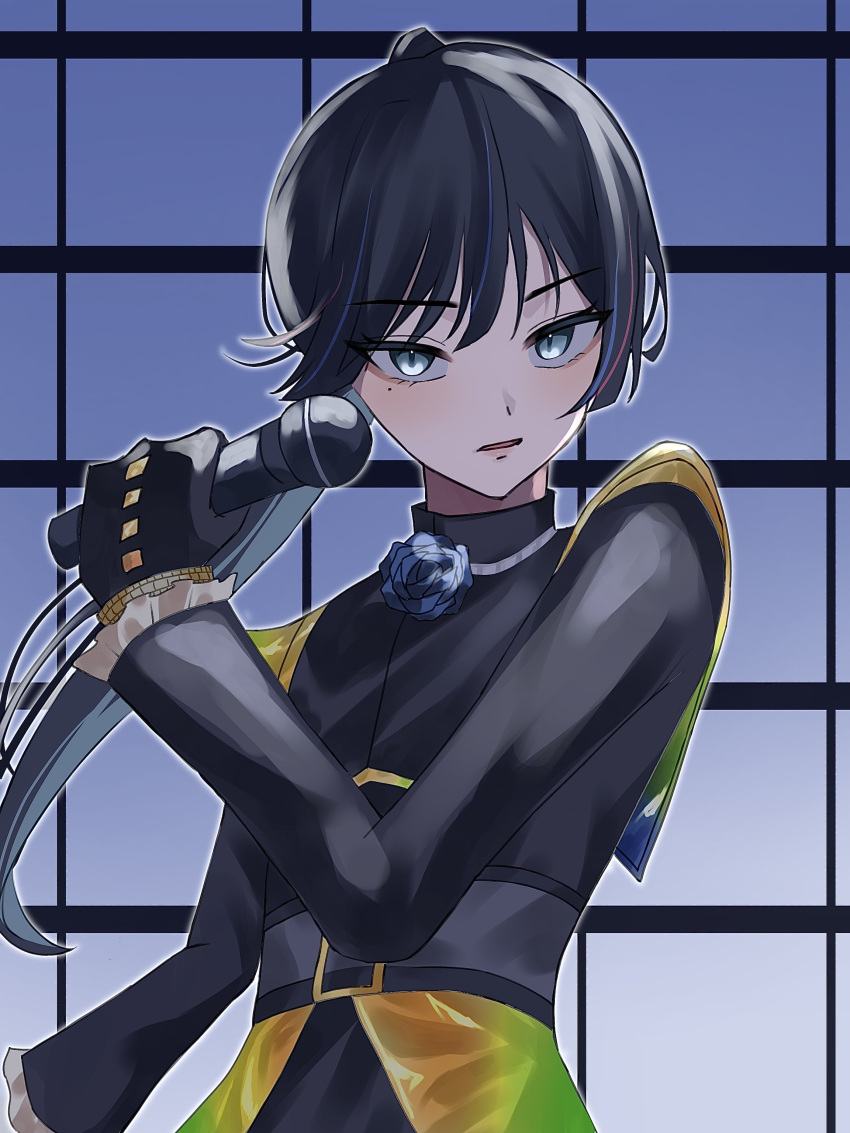 Safebooru - 1girl absurdres ado (utaite) alternate hairstyle black gloves black hair black shirt ...