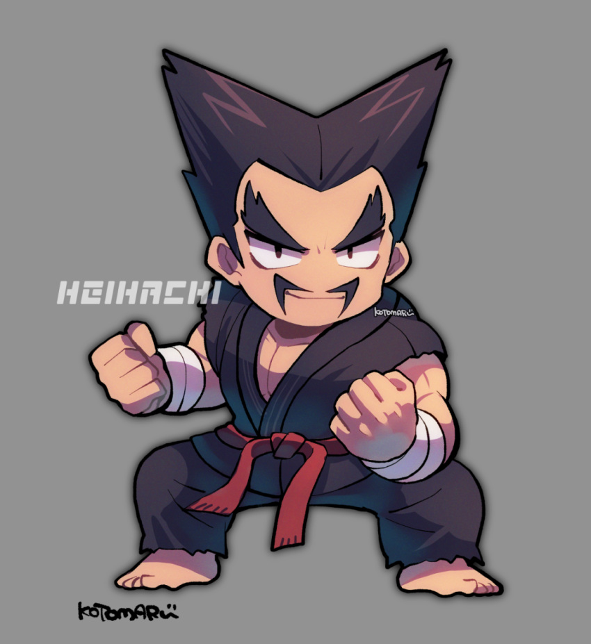 Safebooru - 1boy barefoot belt black hair character name clenched hands dougi facial hair ...
