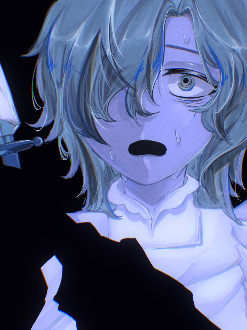 Safebooru - 1girl ado (utaite) black background blue hair cloud nine ...