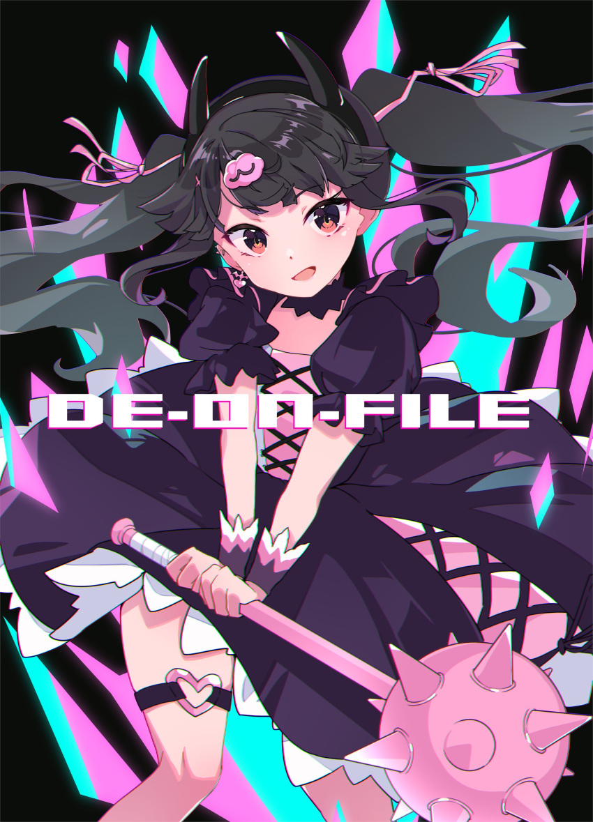 Safebooru - 1girl :d absurdres black background black hair black ...