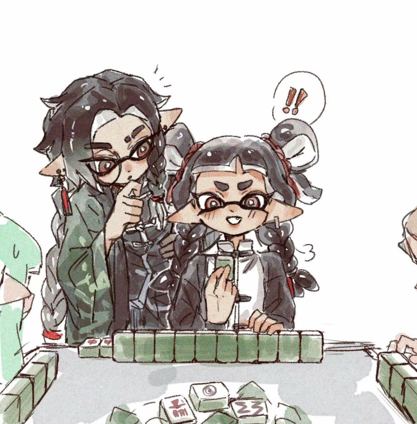 Safebooru - ! !! 1boy 1girl black hair braid commentary fang grey hair ...