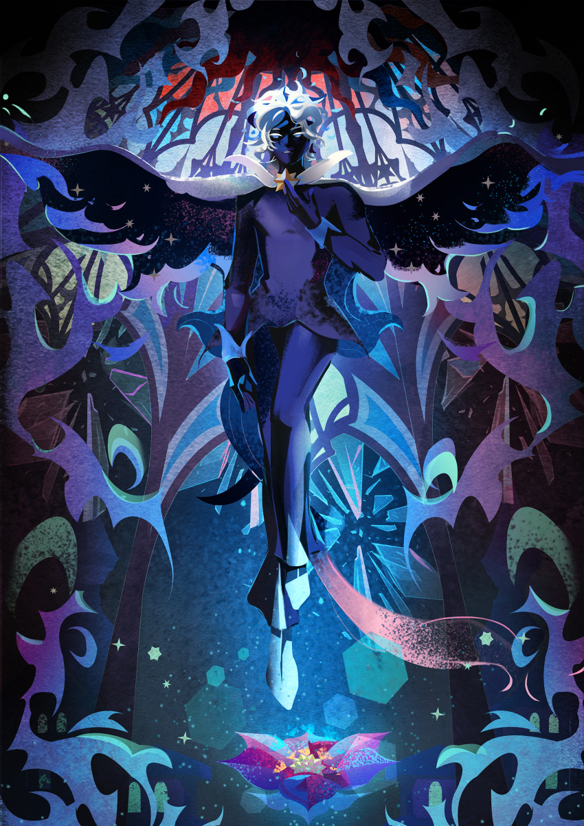 Safebooru - 1boy absurdres bandal blue eyes blue fire blue hair blue skin capelet colored skin ...